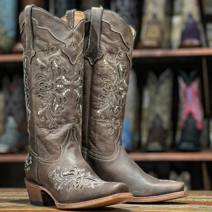 Tanner Mark Women's Pasadena Leather Square Toe Boots Chocolate TML205